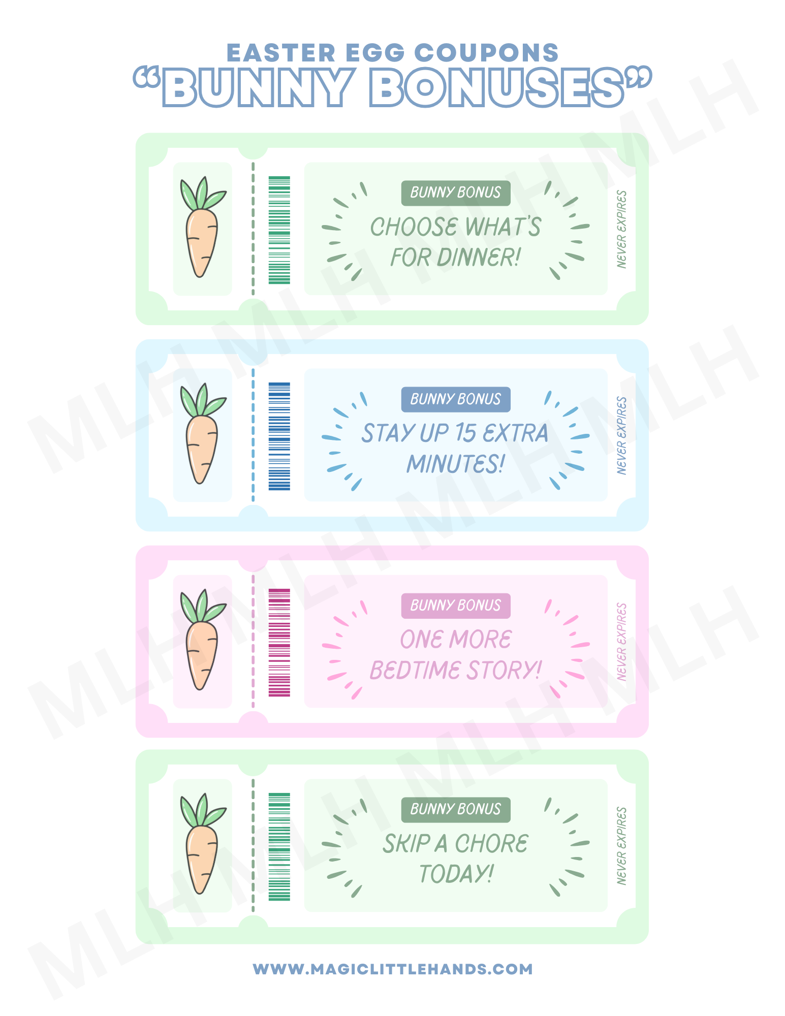 16 Printable Easter Egg Filler Coupons - Magic Little Hands